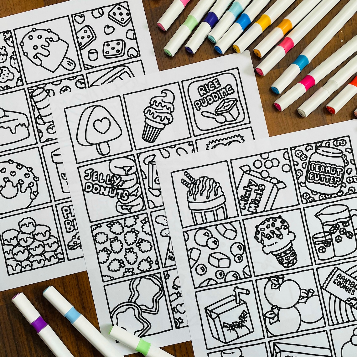 Yummy Doodles Digital Download Coloring Pages | 5 Sweets Desserts ...