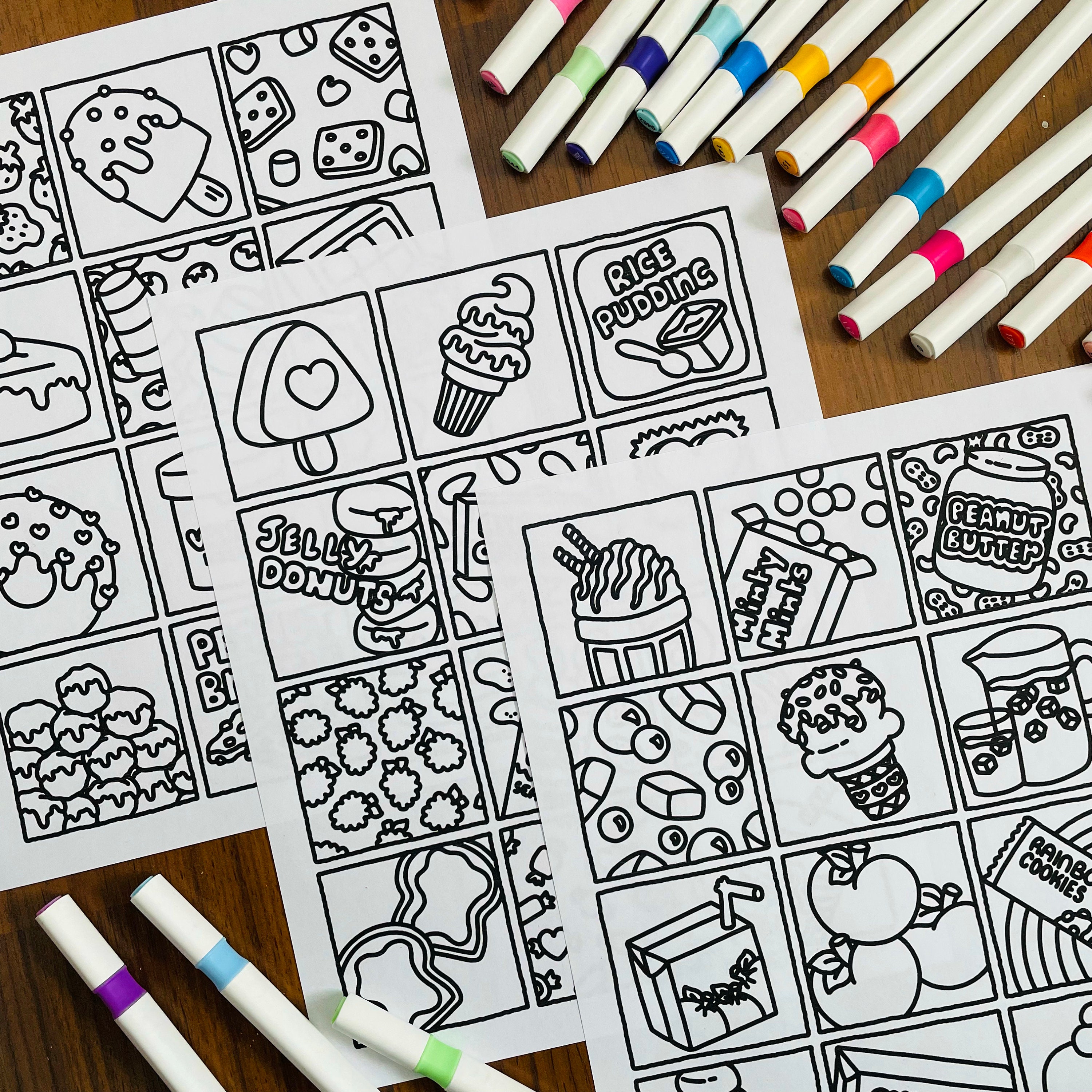 Yummy Doodles Digital Download Coloring Pages | 5 Sweets Desserts ...