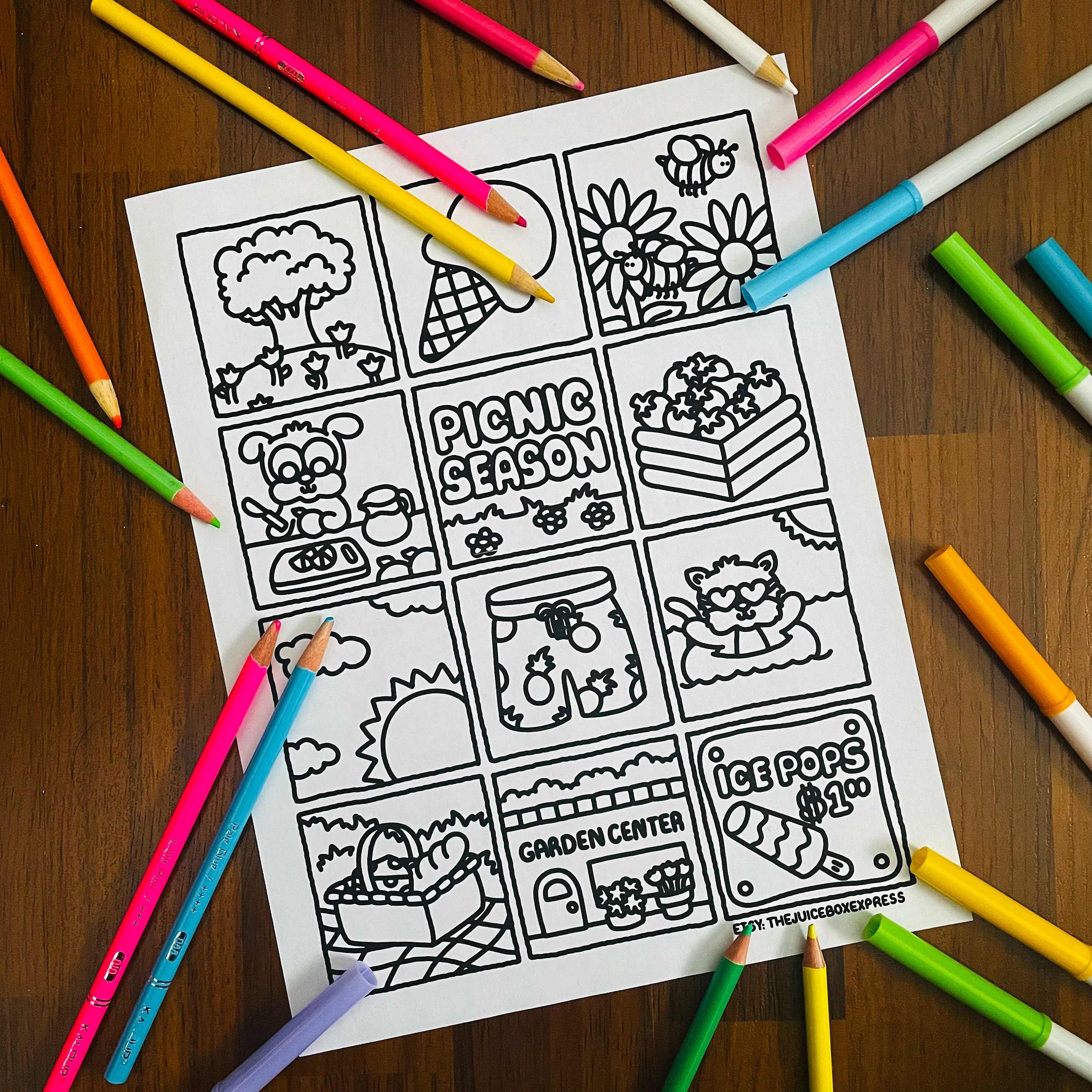 Cute Summer Collage Digital Download Coloring Pages Sunny Adorable ...