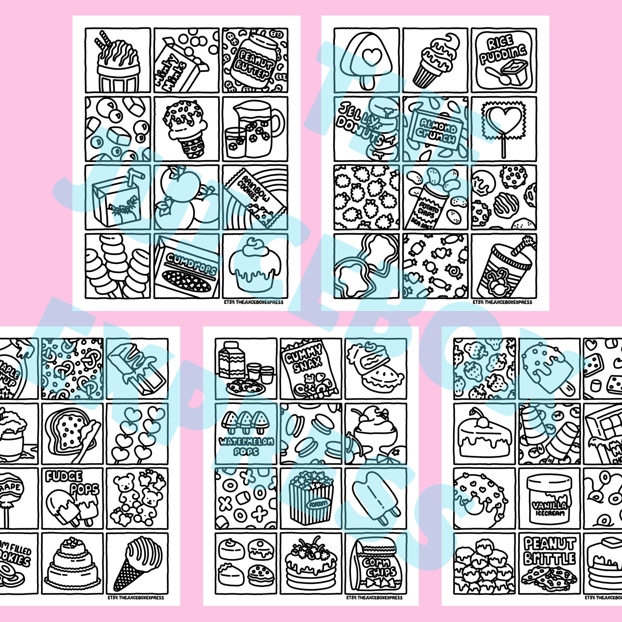 Yummy Doodles Digital Download Coloring Pages | 5 Sweets Desserts ...