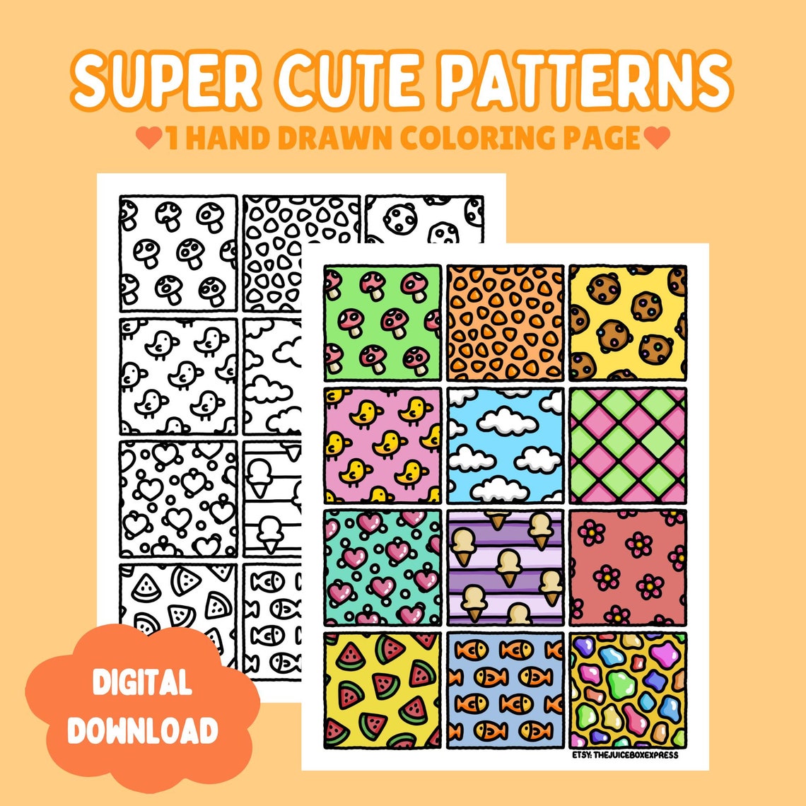 Super Cute Patterns Coloring Page Digital Download Random Collage ...
