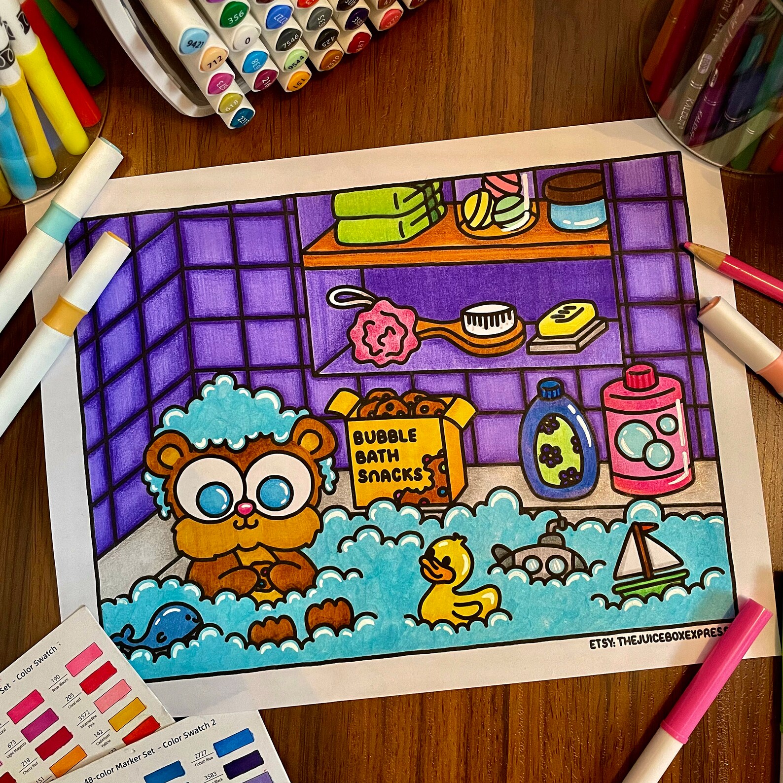 Bubble Bath Bear Digital Download Coloring Page Cute Animals Colouring ...