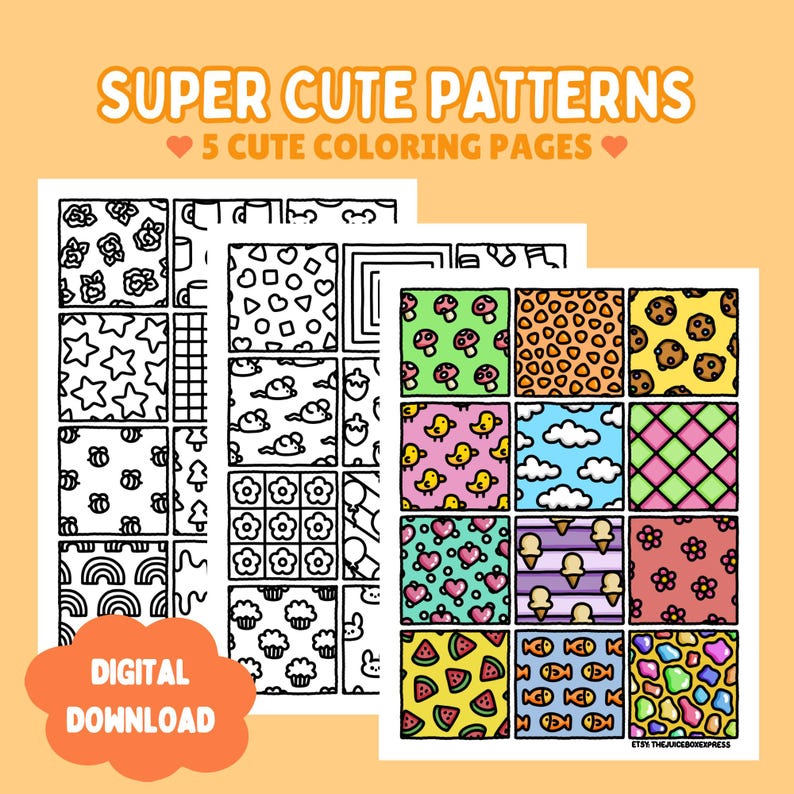 Super Cute Patterns Coloring Page Digital Download | Random Collage ...