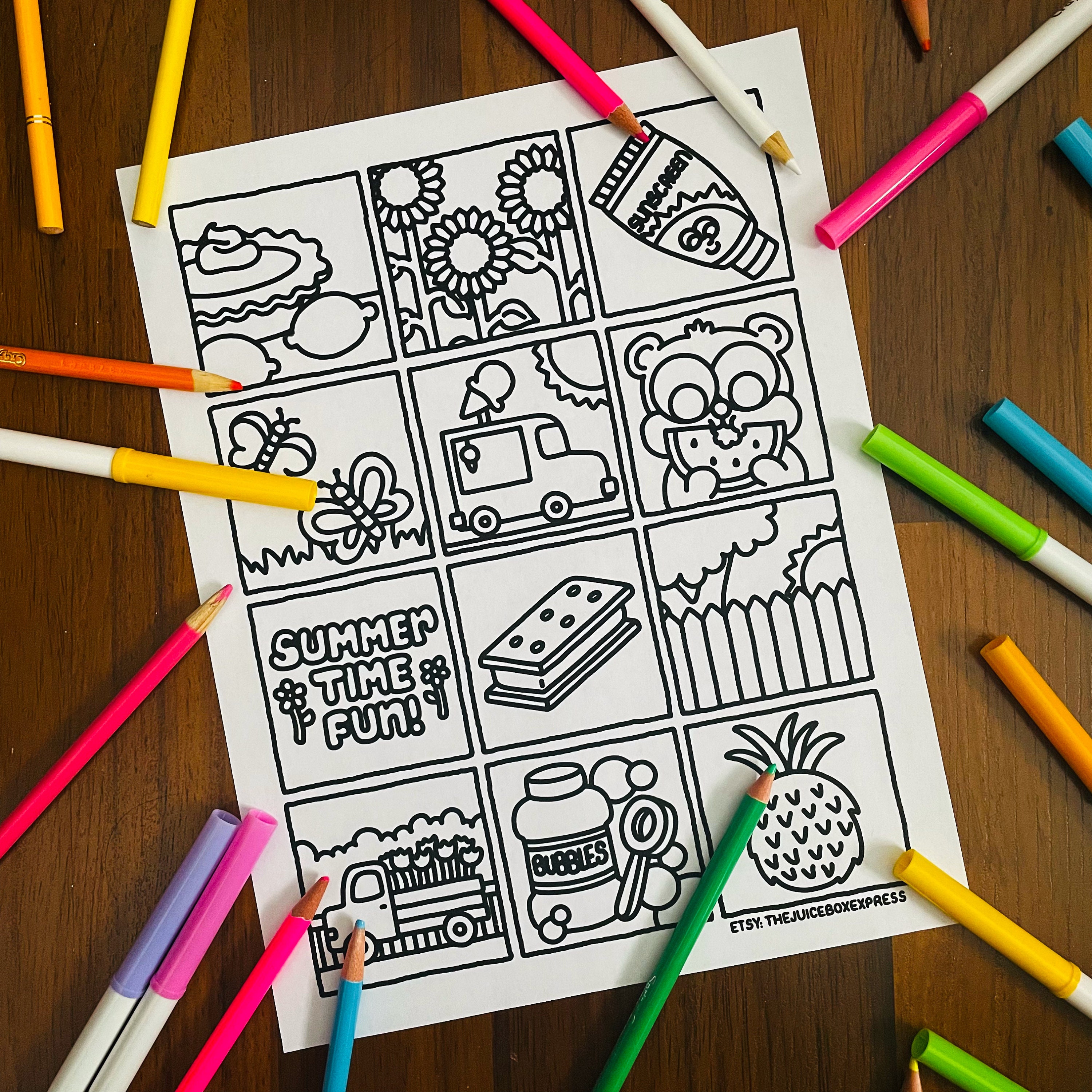 Cute Summer Collage Digital Download Coloring Pages Sunny Adorable ...