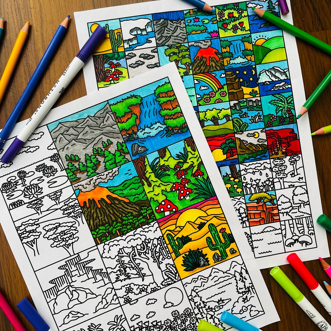 Bits of Nature Collage Coloring Pages Digital Downloads Set of 2 ...