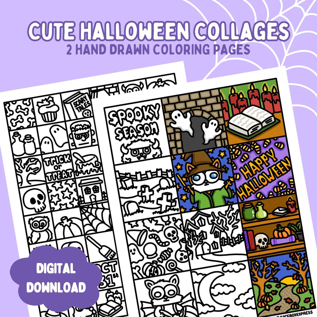 Cute Halloween Collages Digital Download Coloring Pages | Printable ...