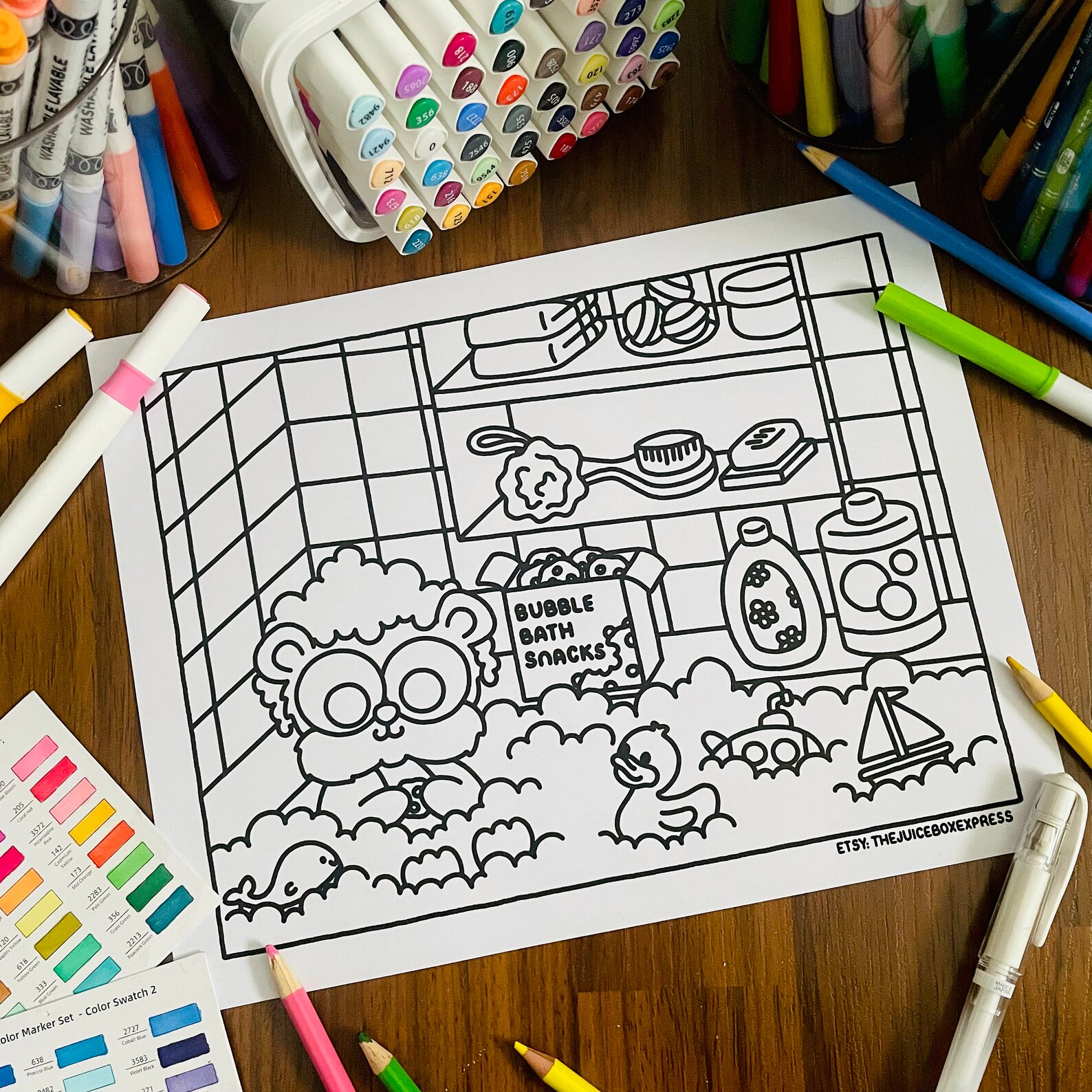 Bubble Bath Bear Digital Download Coloring Page Cute Animals Colouring ...