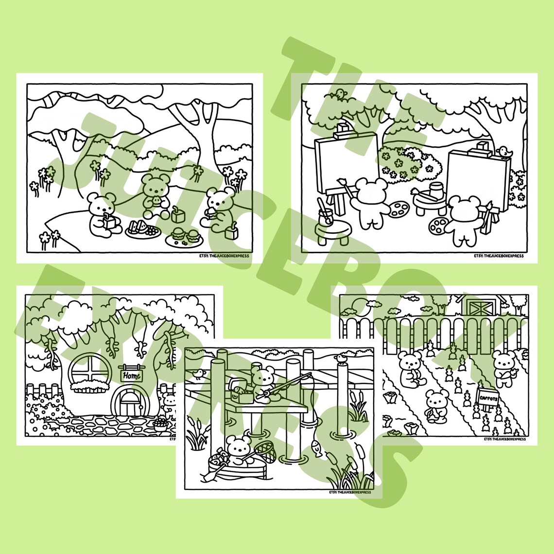 Cozy Bear Outdoor Adventures Digital Download Coloring Pages | 5 Comfy ...