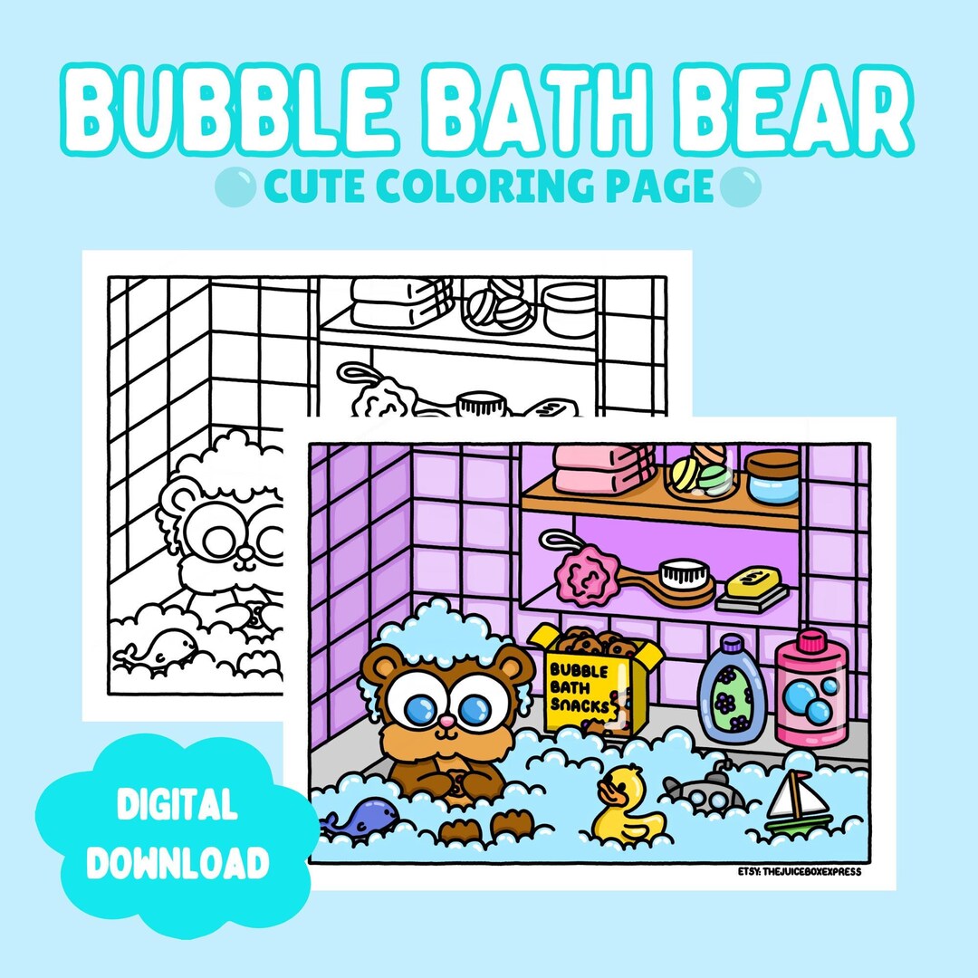 Bubble Bath Bear Digital Download Coloring Page Cute Animals Colouring ...