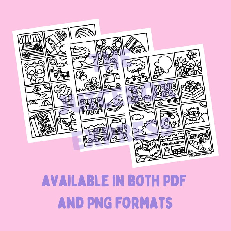 Cute Summer Collage Digital Download Coloring Pages | Sunny Adorable ...
