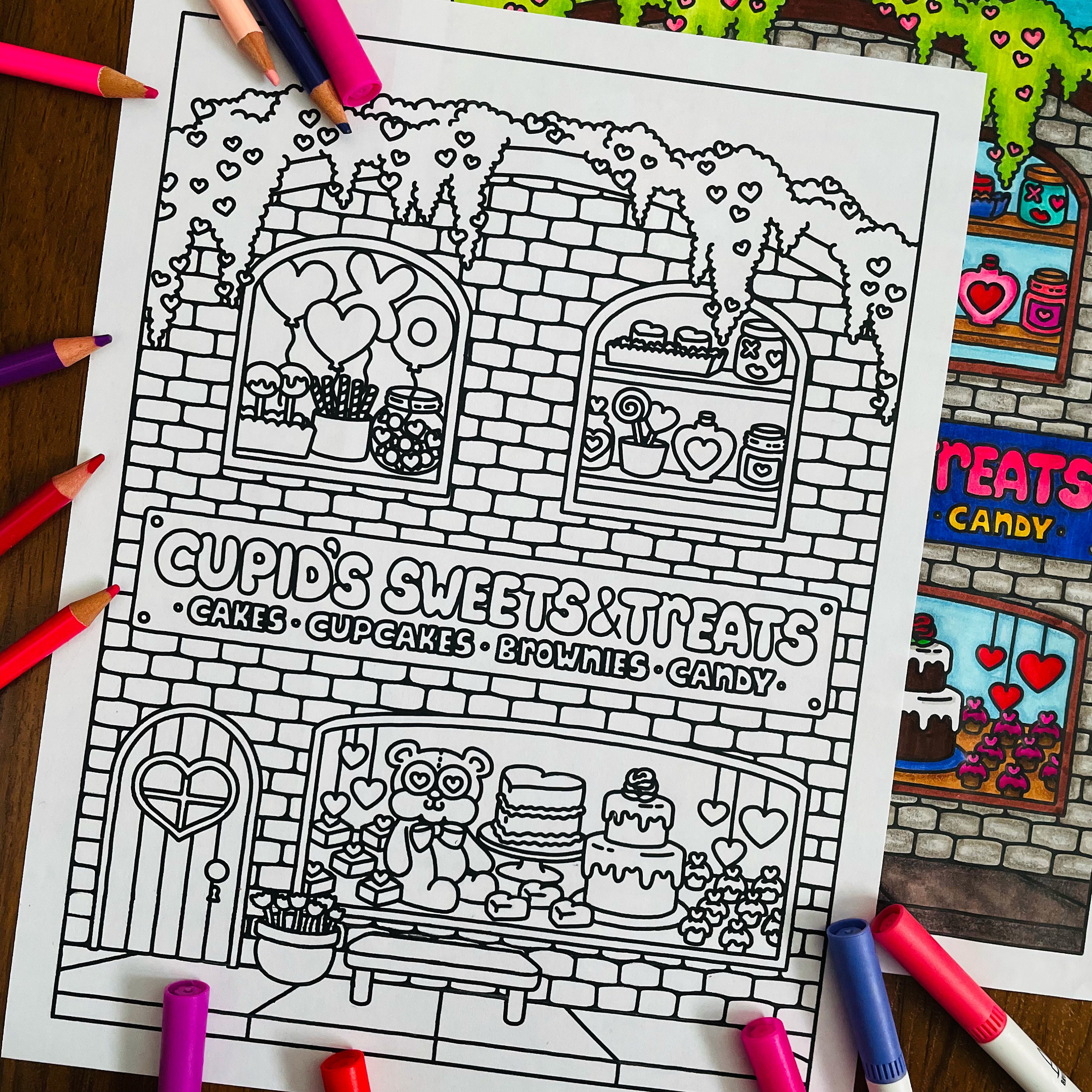 Valentines Day Storefront Coloring Page | Digital Download February ...