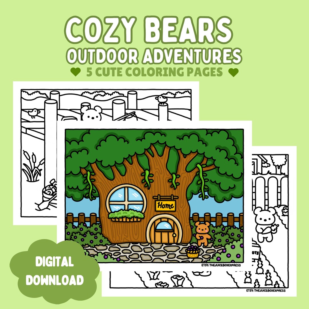 Cozy Bear Outdoor Adventures Digital Download Coloring Pages | 5 Comfy ...