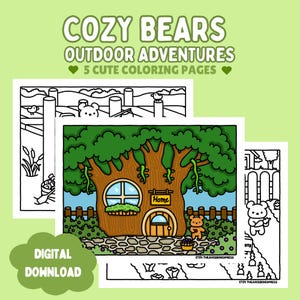 Cozy Bear Outdoor Adventures Digital Download Coloring Pages | 5 Comfy ...