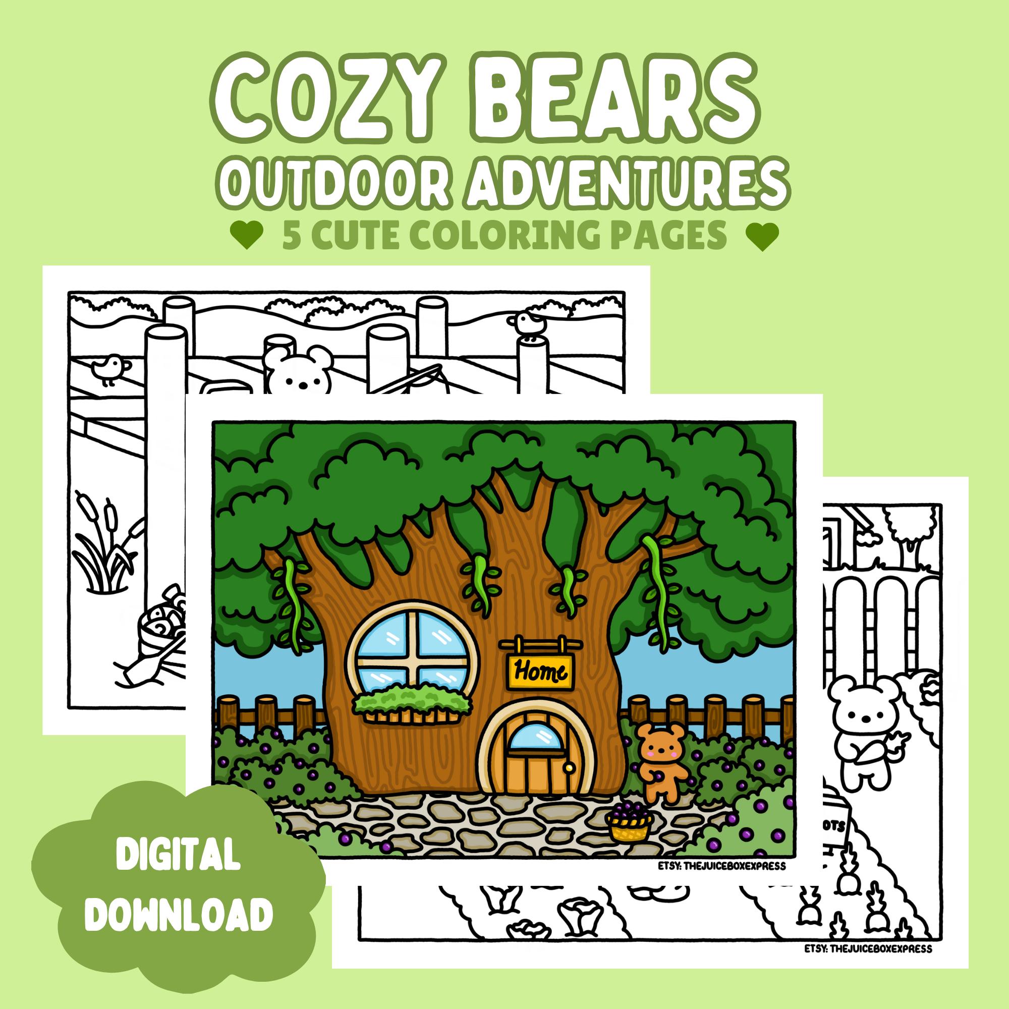 Cozy Bear Outdoor Adventures Digital Download Coloring Pages | 5 Comfy ...