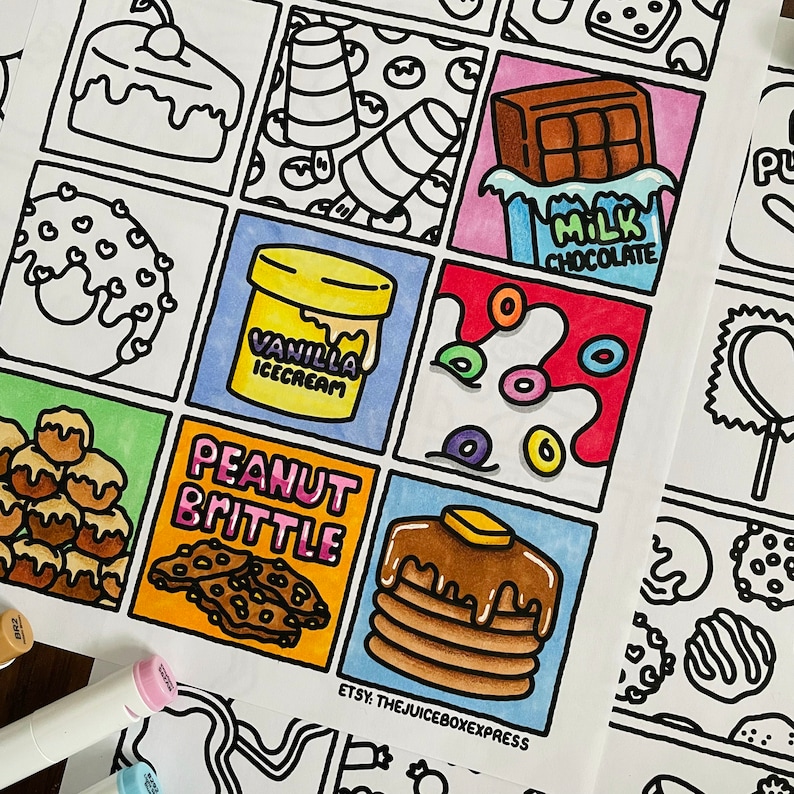 Yummy Doodles Digital Download Coloring Pages | 5 Sweets Desserts ...