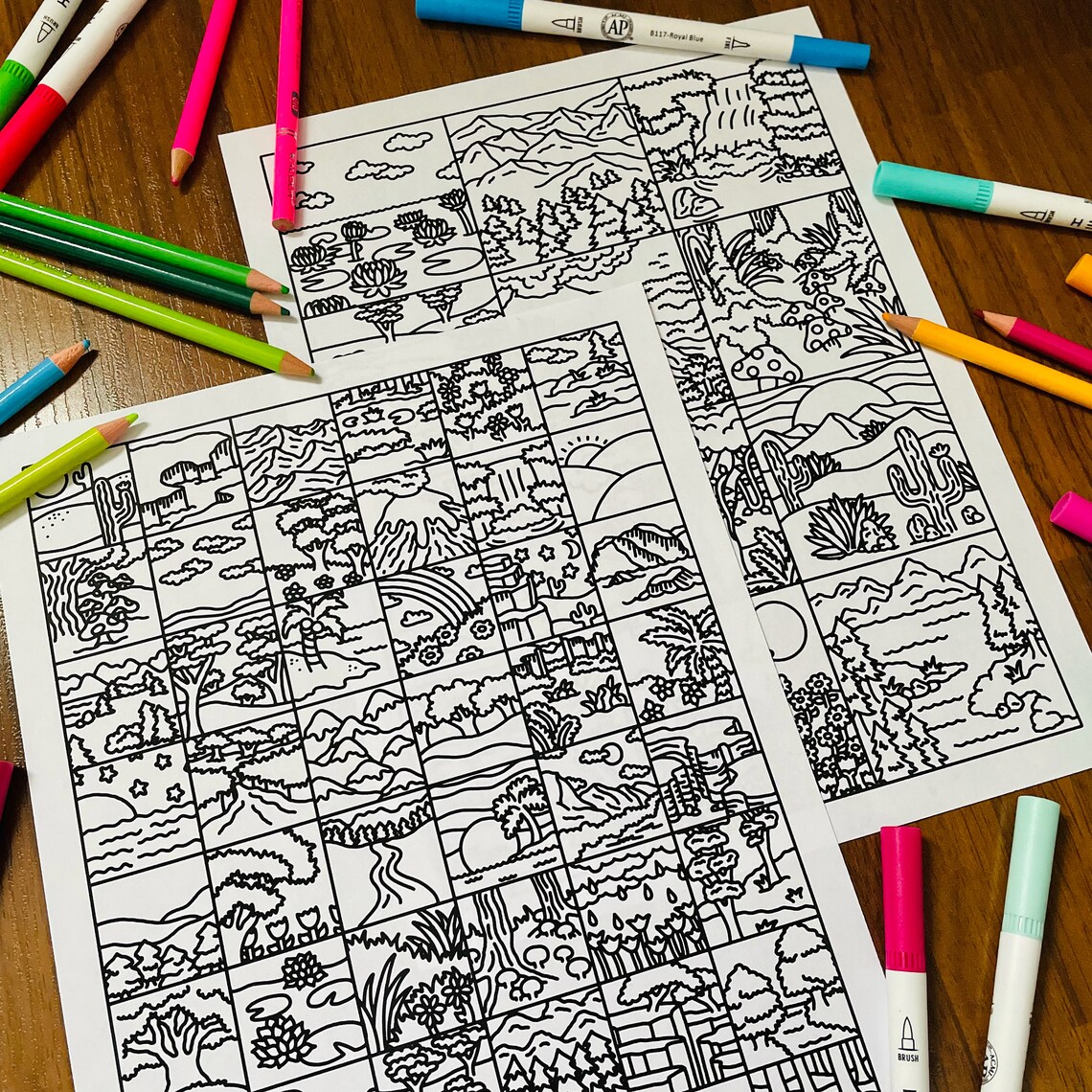 Bits of Nature Collage Coloring Pages Digital Downloads Set of 2 ...