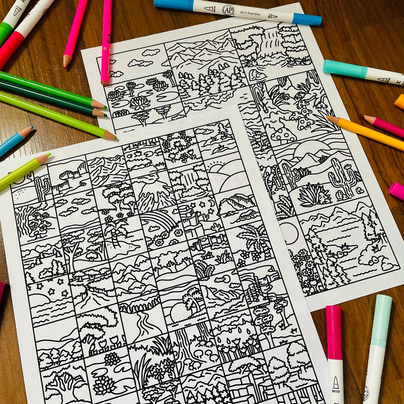 Bits of Nature Collage Coloring Pages Digital Downloads Set of 2 ...