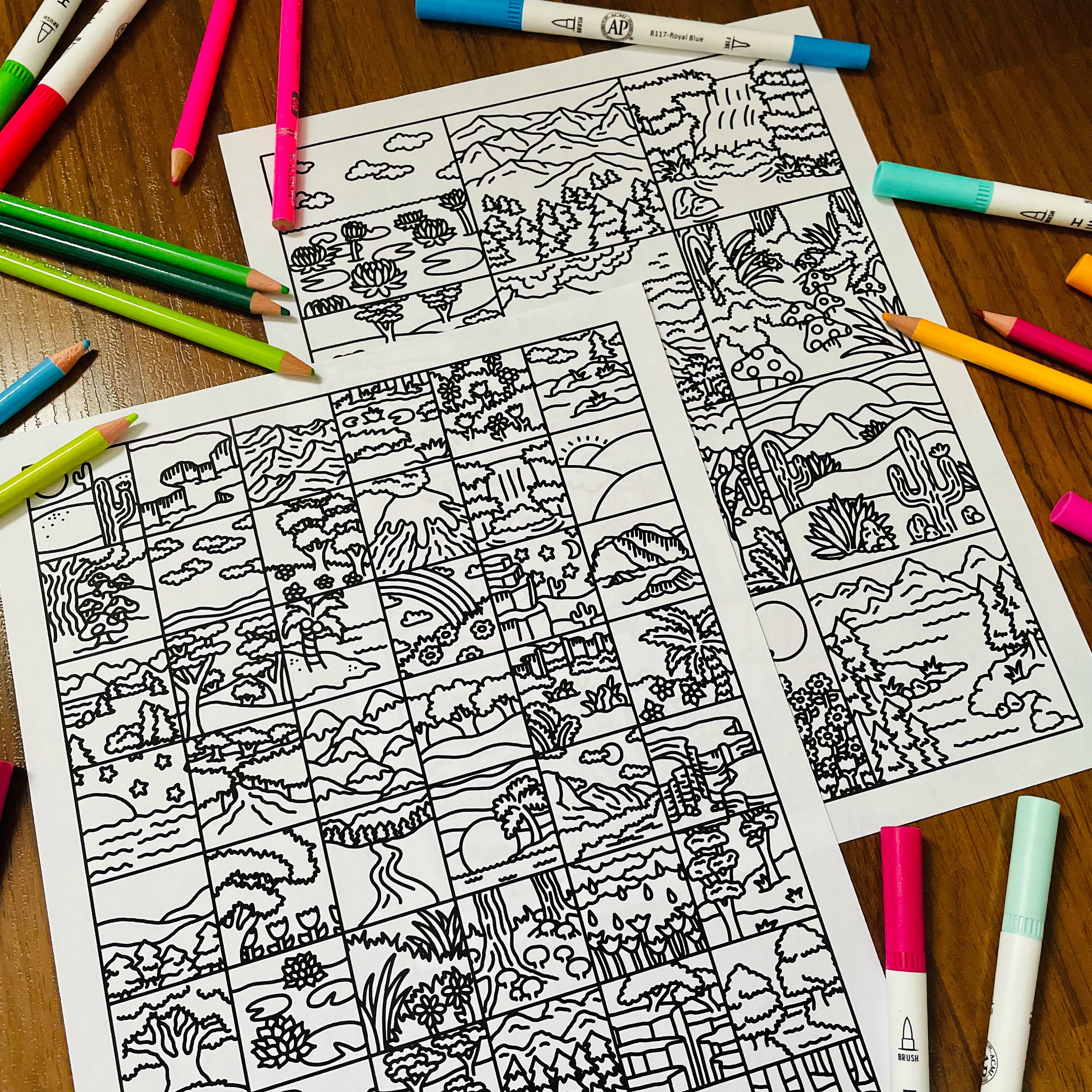Bits of Nature Collage Coloring Pages Digital Downloads Set of 2 ...