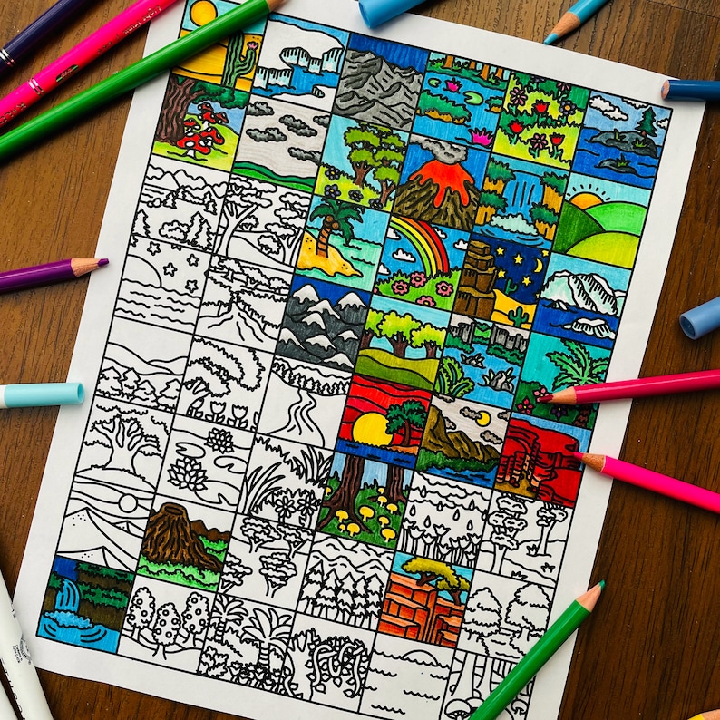 Bits of Nature Collage Coloring Pages Digital Downloads Set of 2 ...