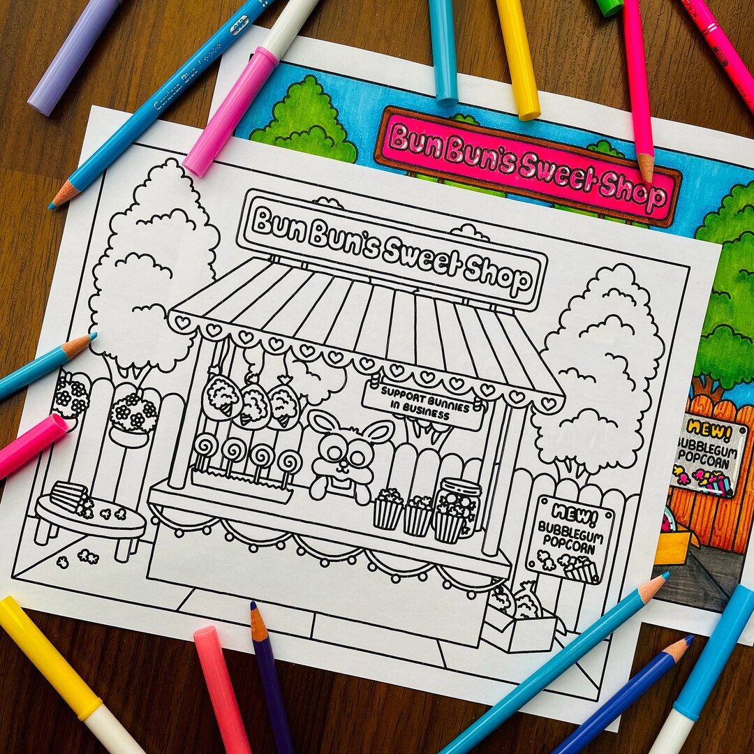 Bun Buns Sweet Shop Digital Download Coloring Page | Bunny Rabbit ...
