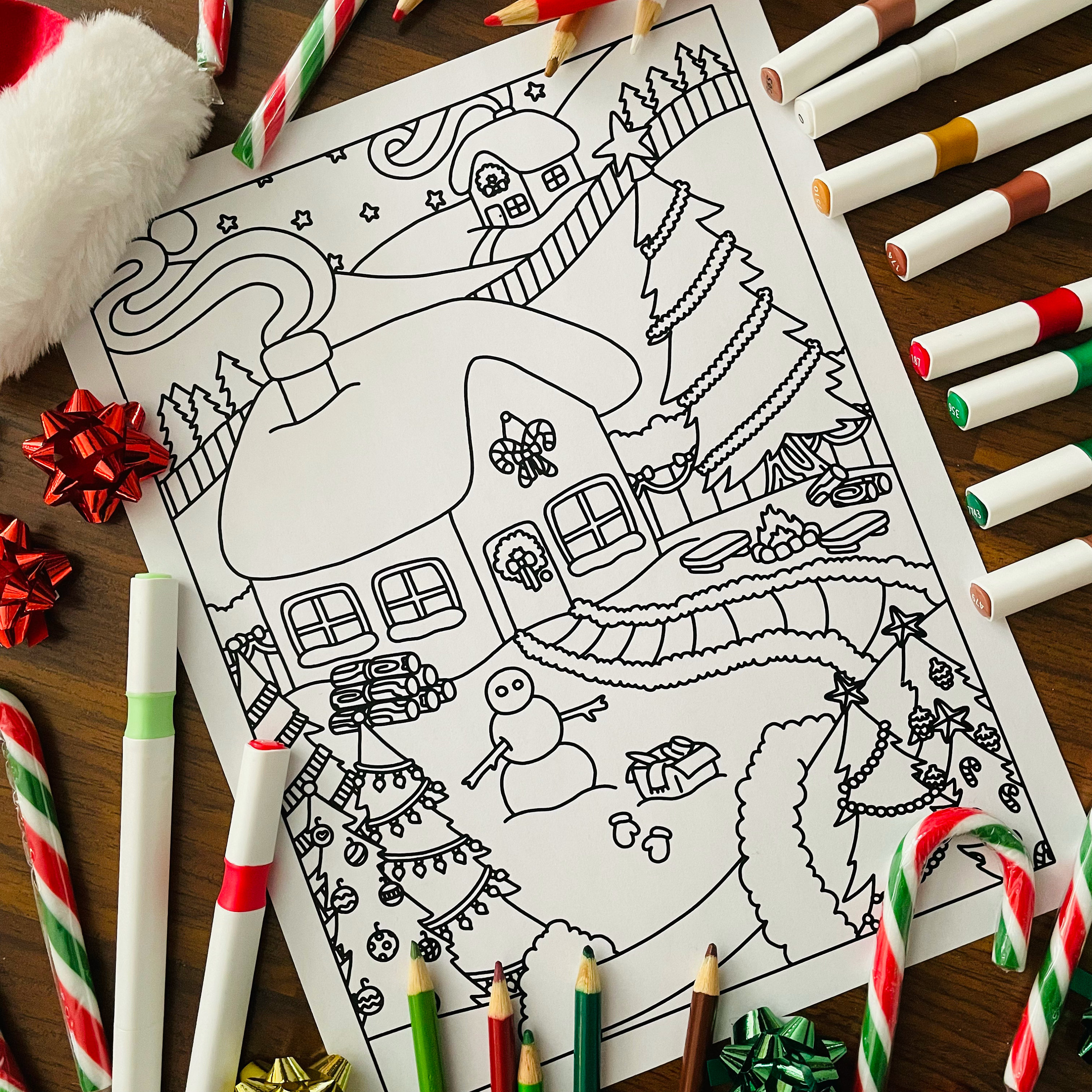 Christmas Cabin House Colouring Page | Holiday Home Digital Print ...