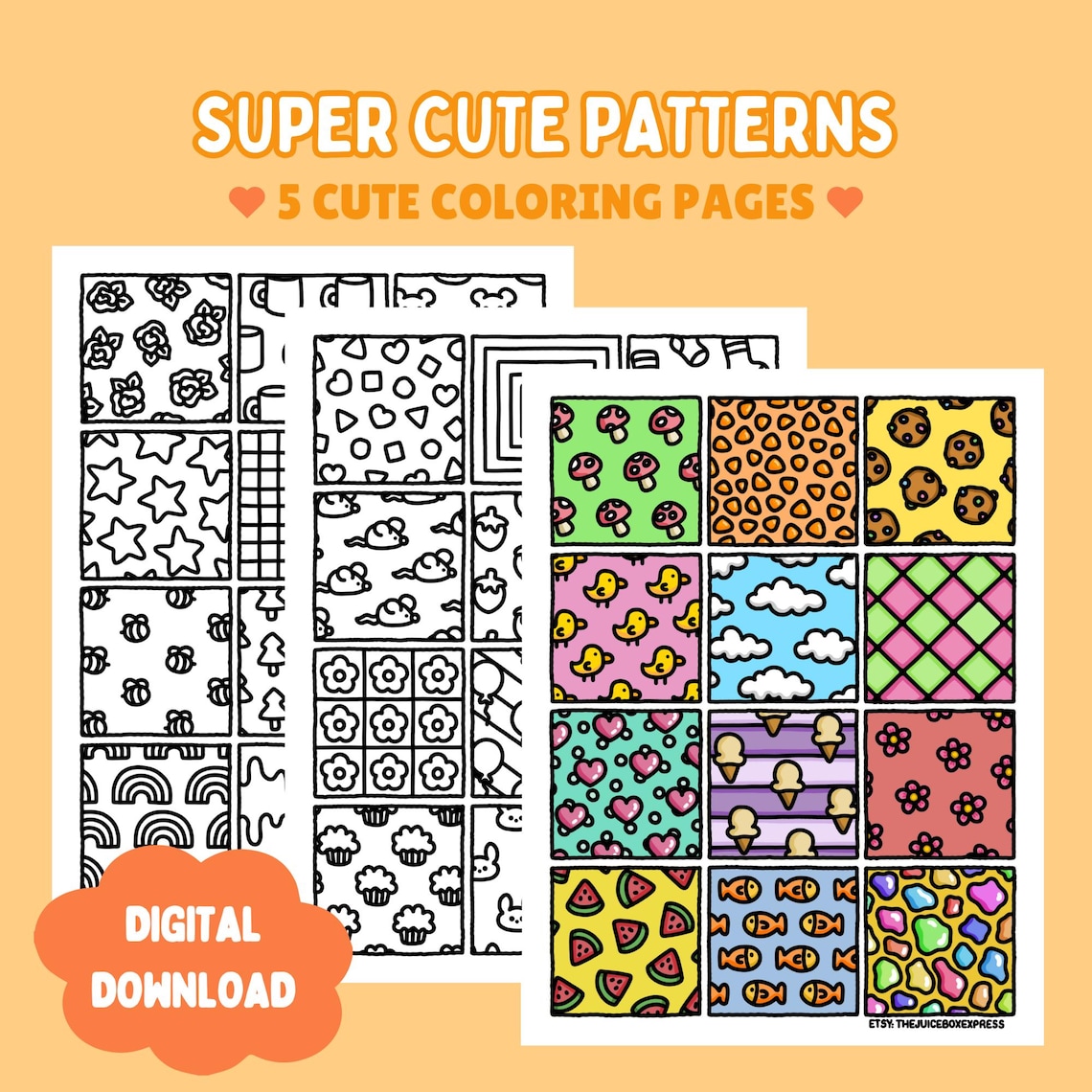 Super Cute Patterns Coloring Page Digital Download | Random Collage ...