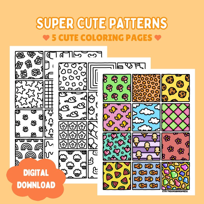 Super Cute Patterns Coloring Page Digital Download | Random Collage ...