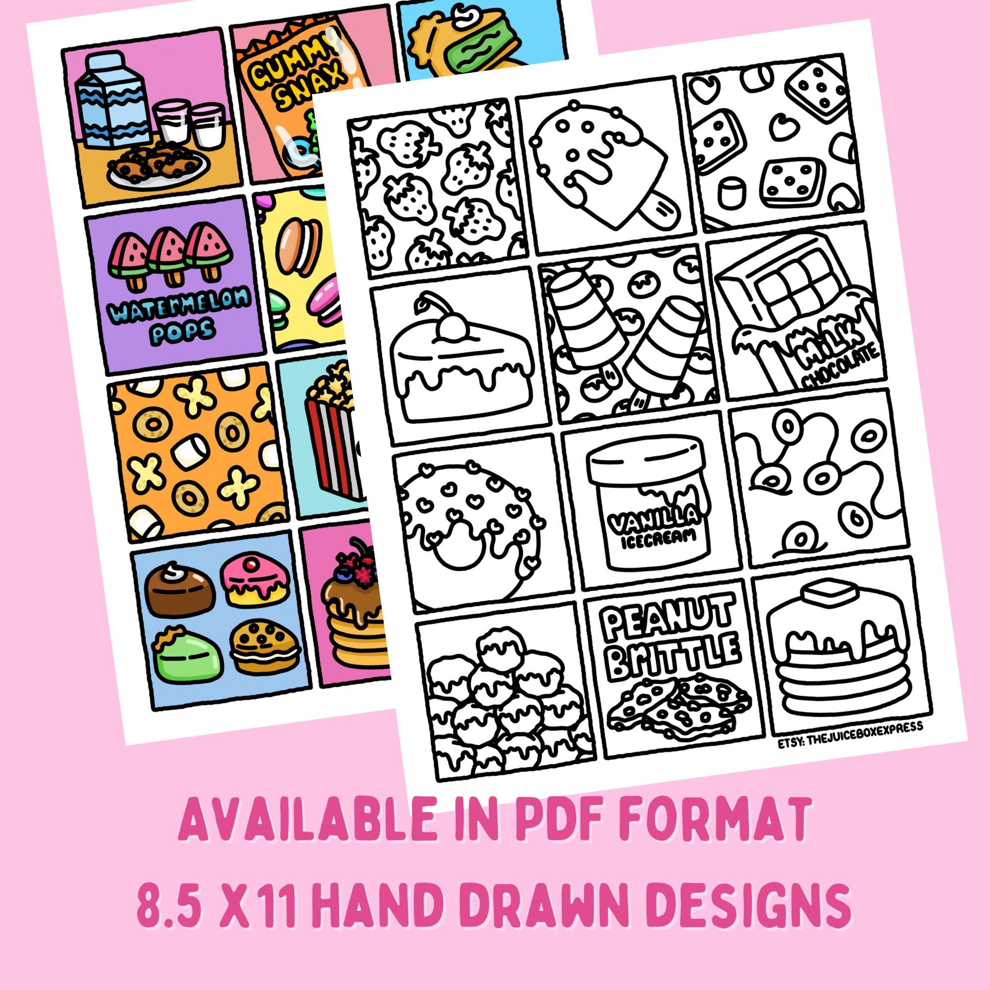 Yummy Doodles Digital Download Coloring Pages | 5 Sweets Desserts ...