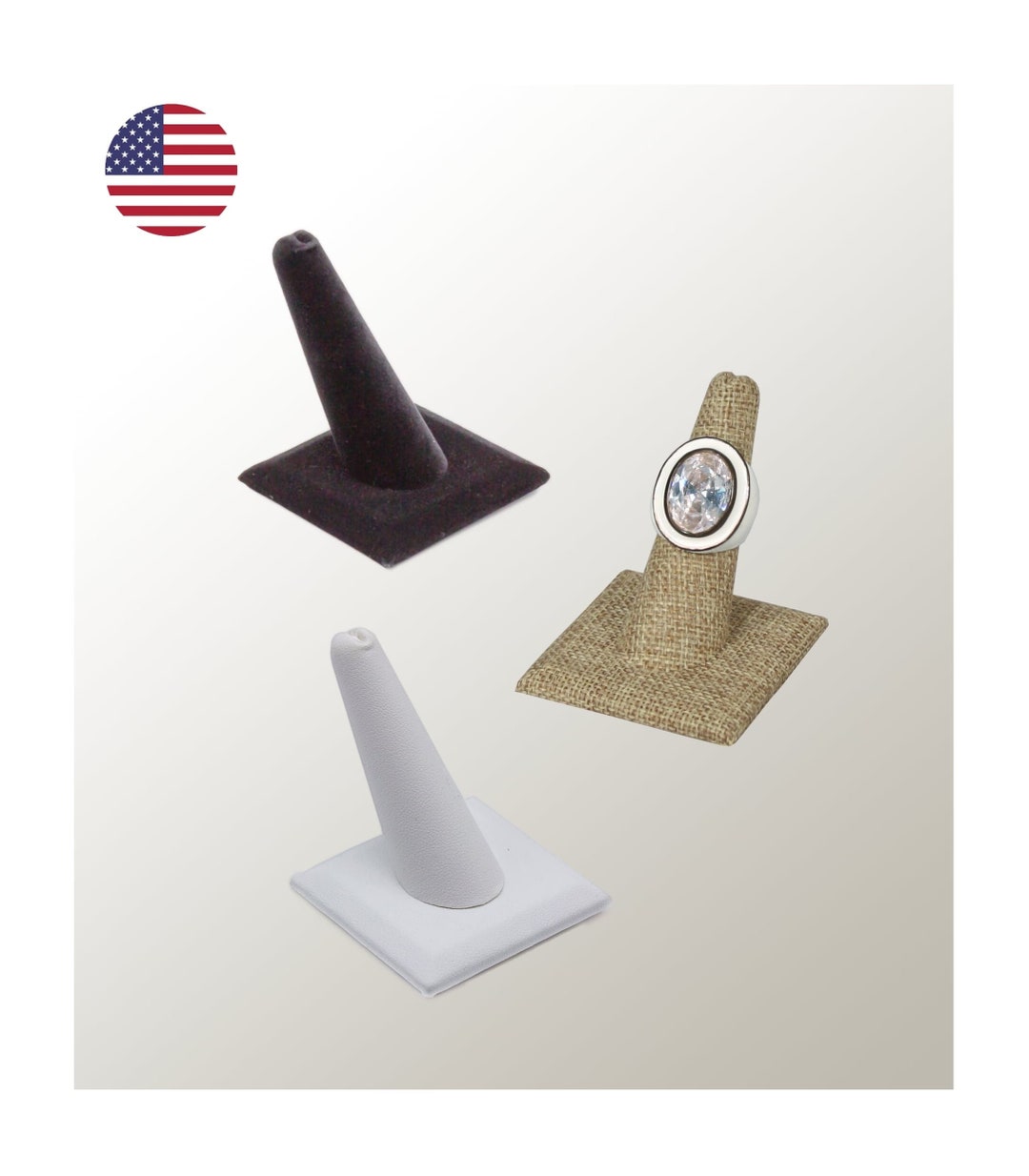 Set of 3 Finger Ring Display Stand Square Base Ring Stand Black, White ...