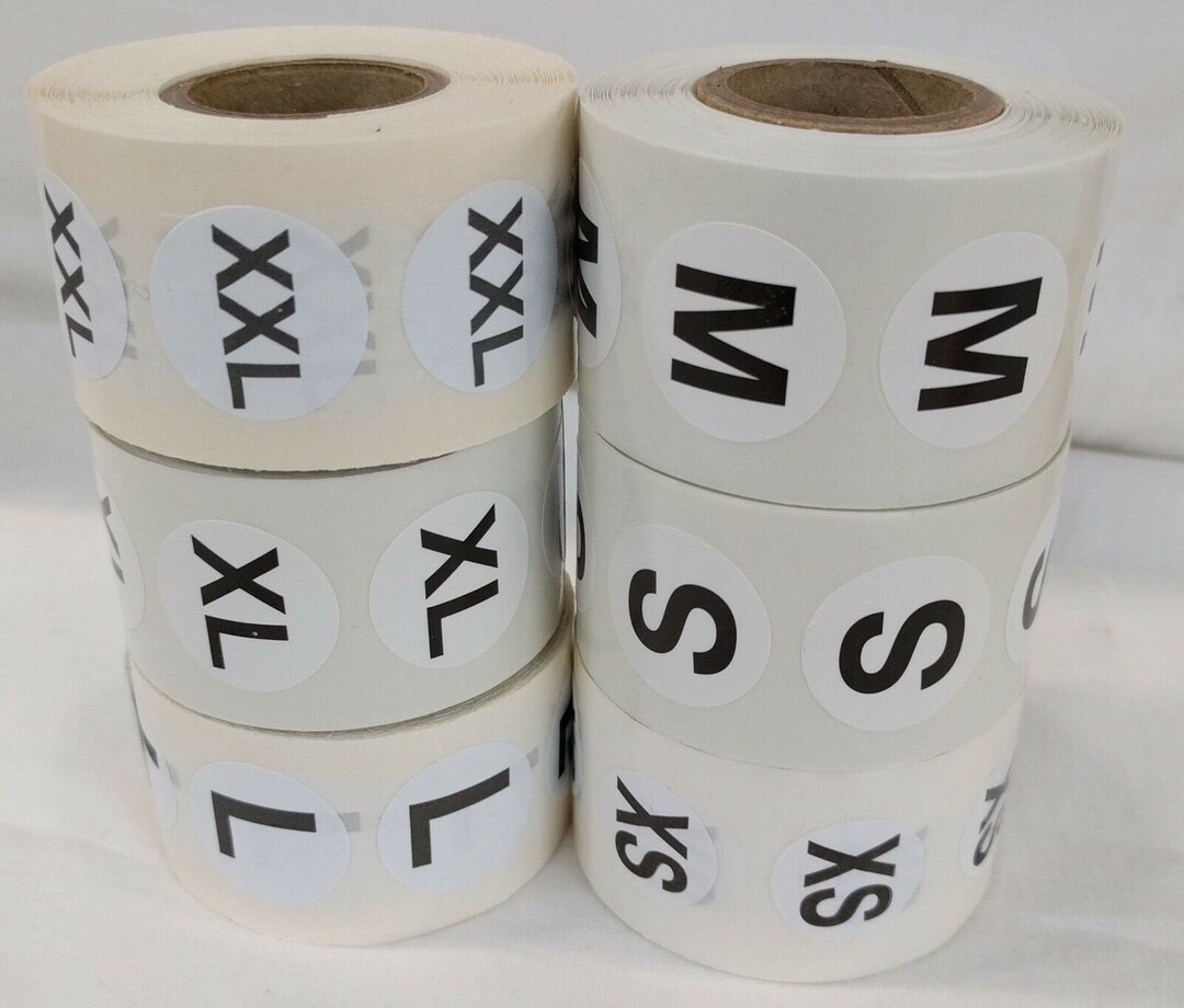 White Circle Clothing Size Stickers 500/roll Sizes XS TO XXL - Size ...