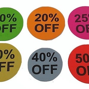 Discount Percent off Adhesive Sale Markdown Labels % OFF Stickers 500 ...