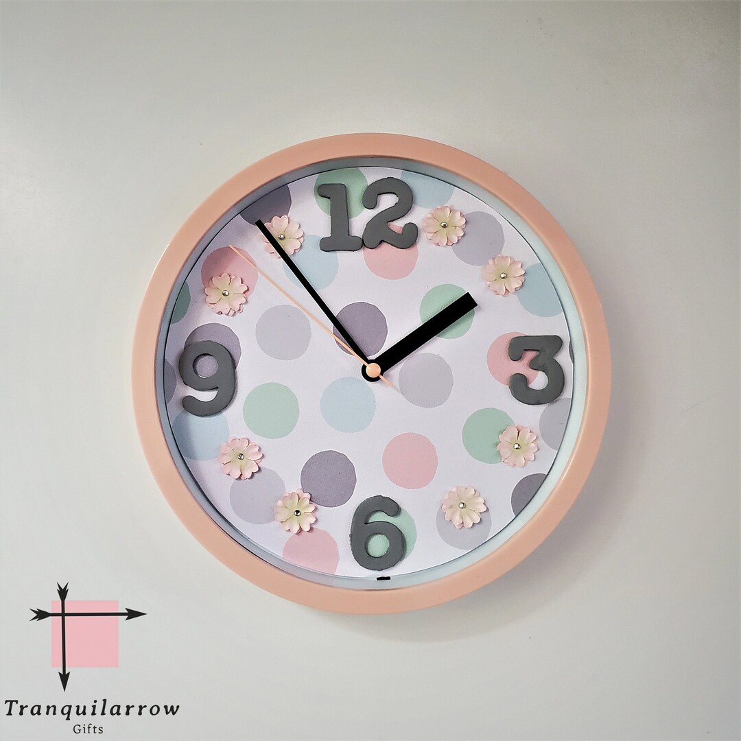 Pink Polka Dot Pastel Wall Clock Nursery and Girls Room Wall - Etsy