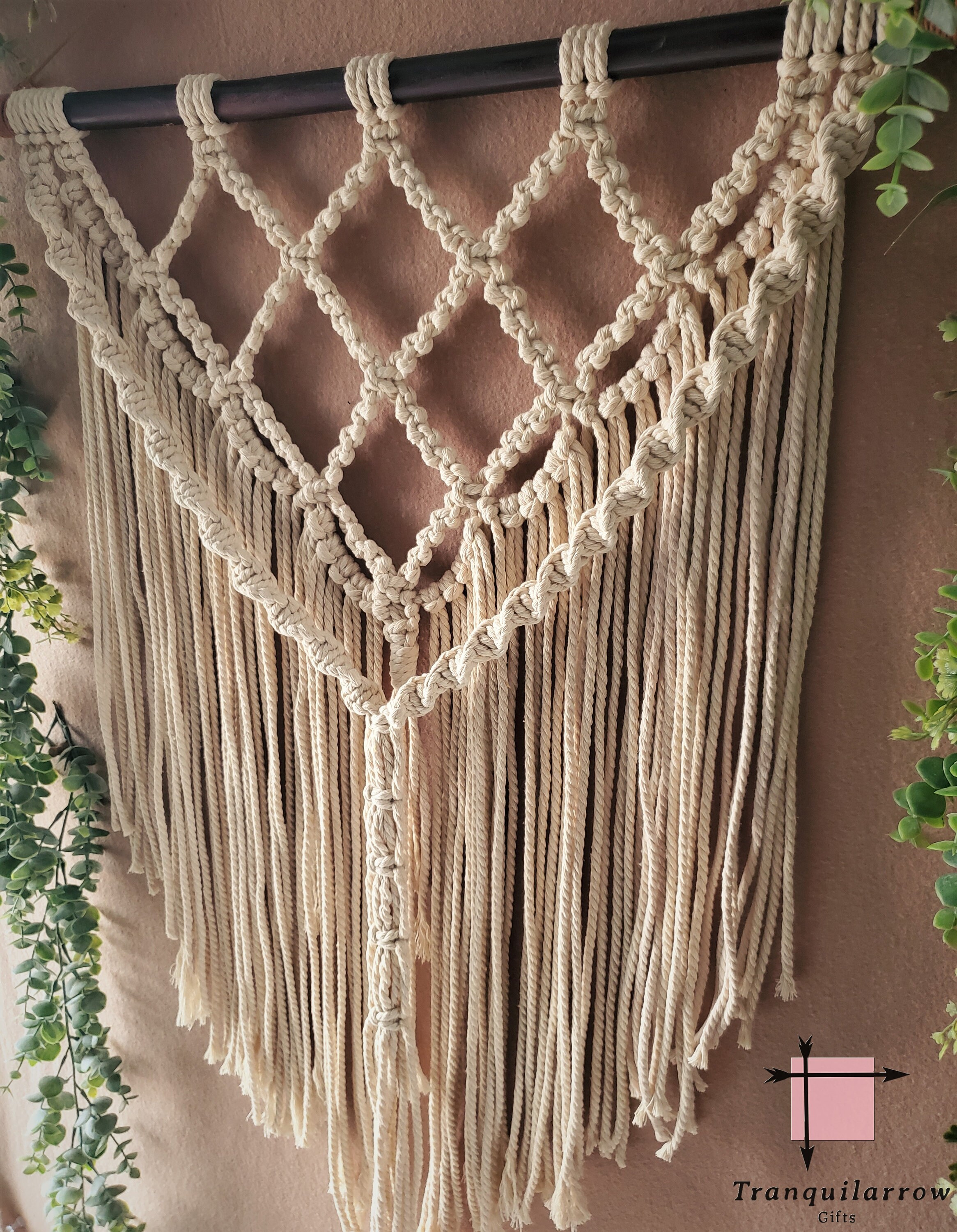 Diamond Macrame Wall Hanging, Large Natural Colored Boho Home Decor for ...