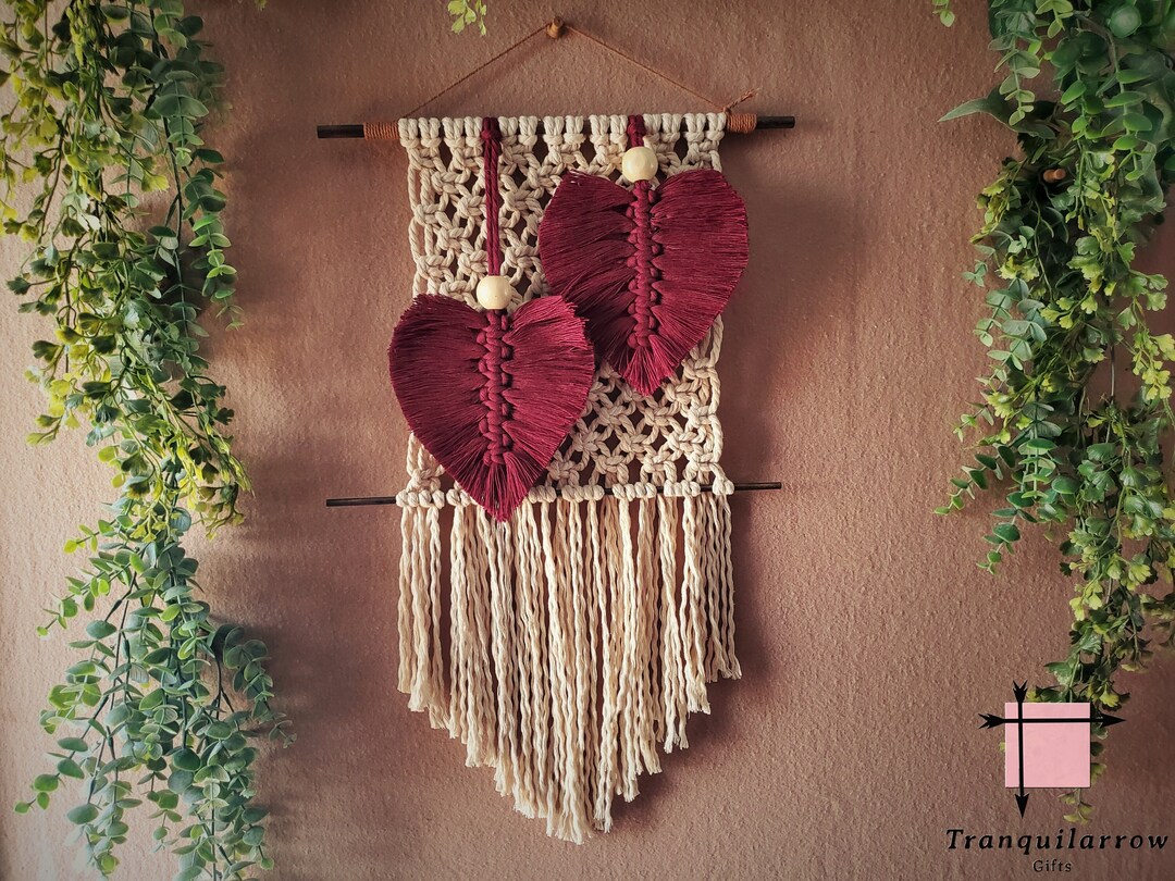 Double Hearts Macrame Wall Hanging Decor, Boho Home or Shop Wall Decor ...