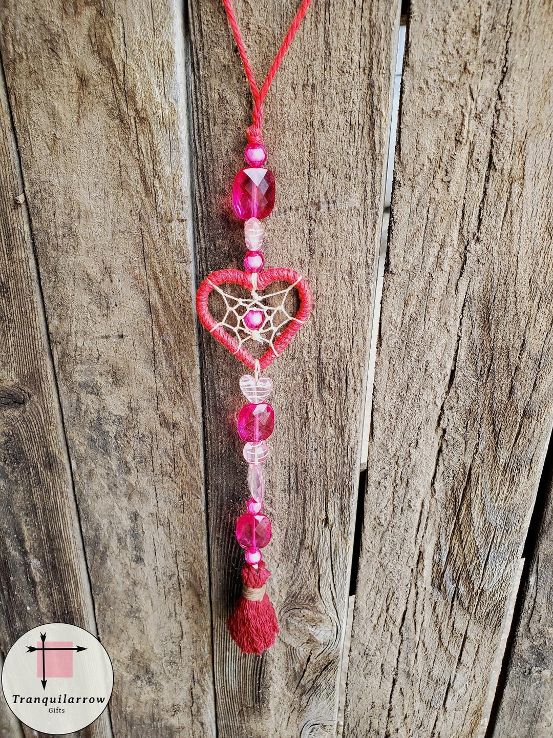 Gemmed Heart Dreamcatcher Car Charm, Pink Red Suncatcher - Etsy