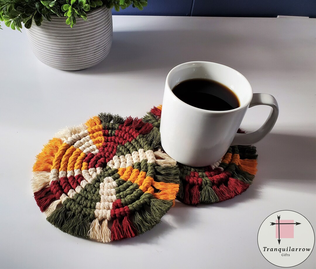 Round Macrame Rope Coasters Set of 2, Coffee or Tea Place Setting ...