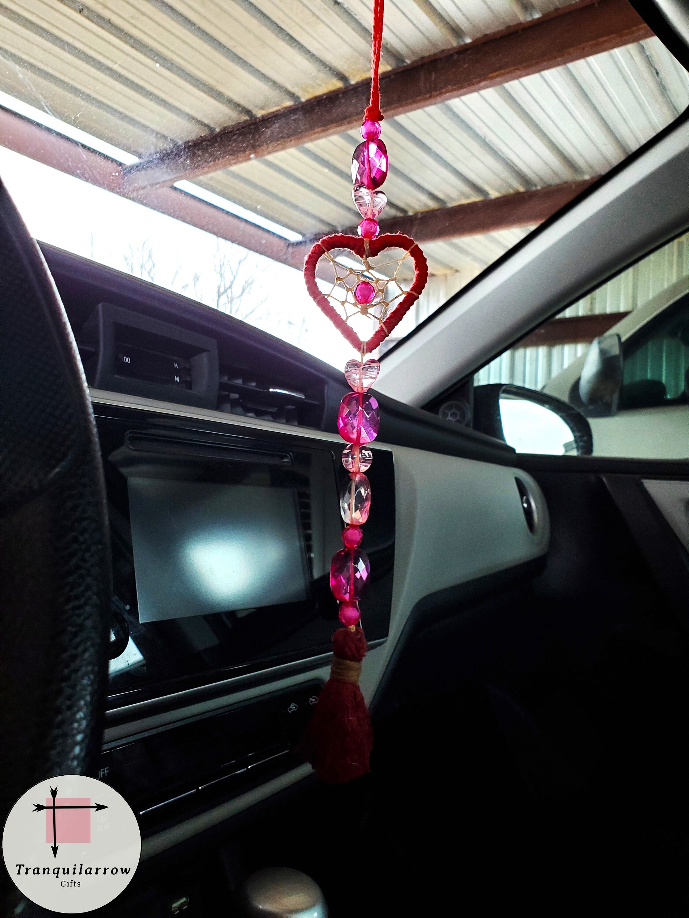 Gemmed Heart Dreamcatcher Car Charm, Pink Red Suncatcher - Etsy