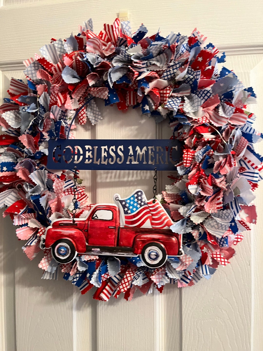 God Bless America! Red White and Blue Handmade 16” Round Rag Wreath - Etsy