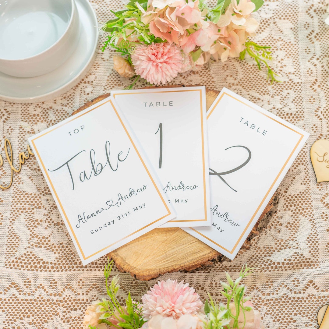 Gold Border Wedding Table Numbers, Reception Table Numbers, Simple ...