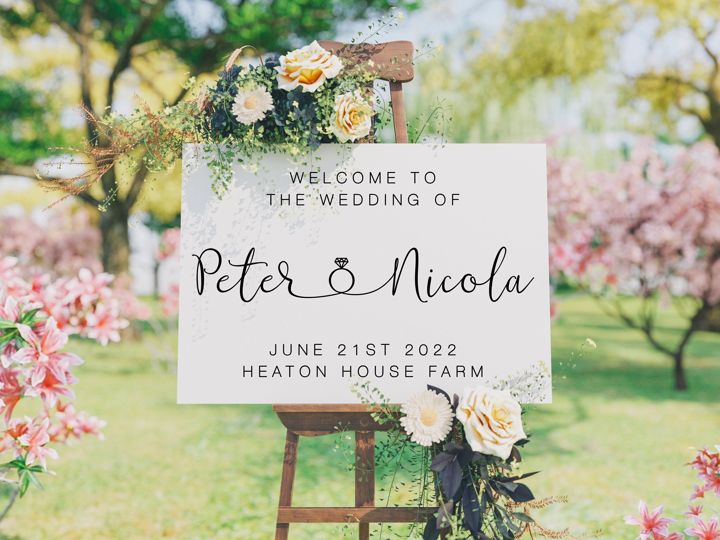 Wedding Welcome Sign, Ring Design, Wedding Decor, Personalised Wedding ...