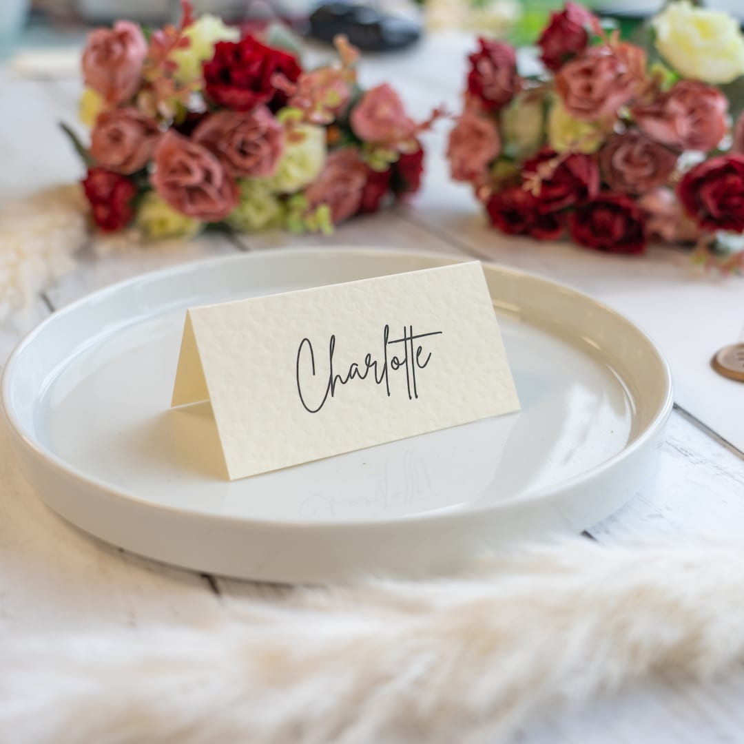 Ivory Place Cards, Hammered Textured Name Cards, Place Settings ...