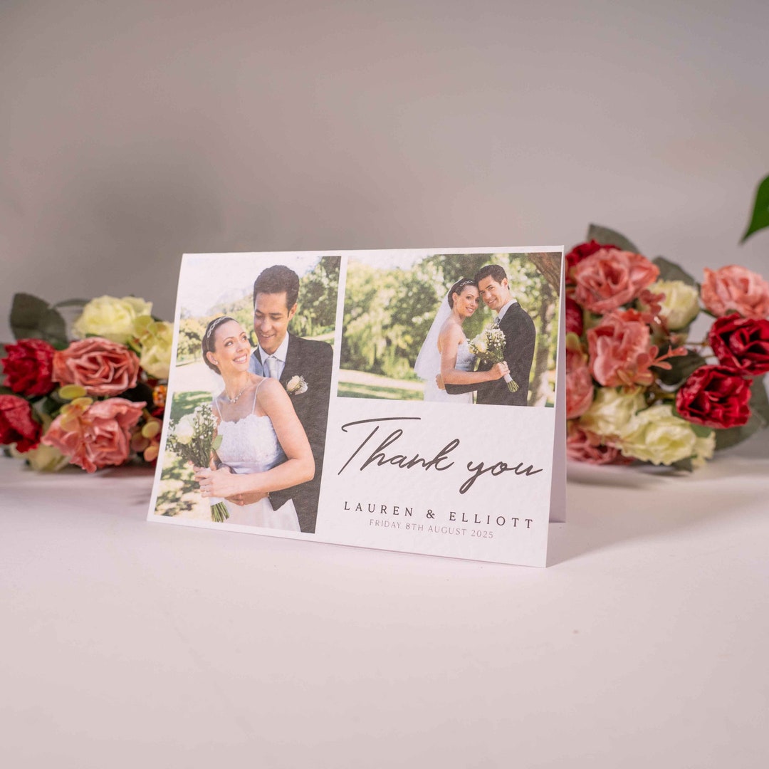 Traditional Design Wedding Thank You Cards, Simple Large Photo Thank ...