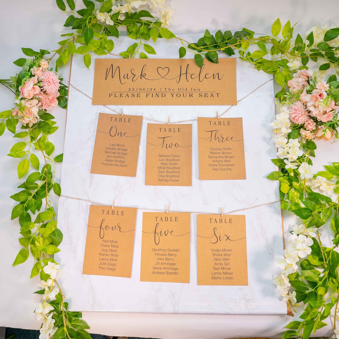 Personalised Wedding Table Plan, Kraft Brown Wedding Seating Chart ...