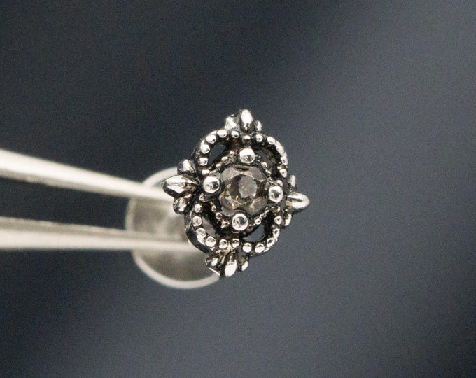 16G Antique Floral Piercing: Dark Patina Surgical Steel Tragus Helix ...