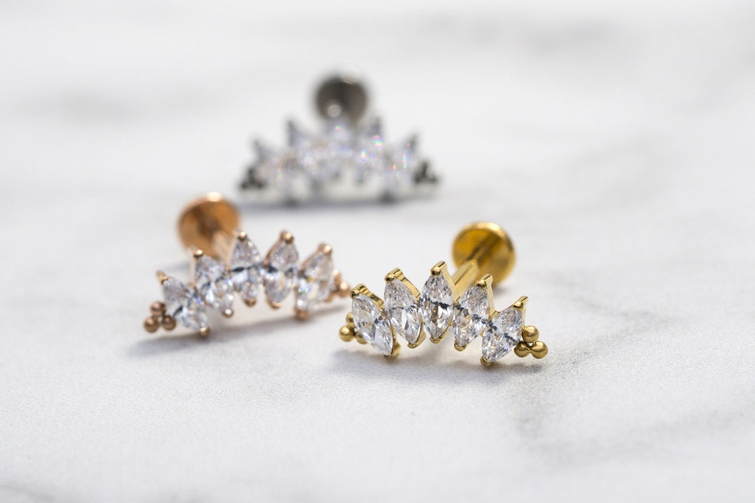 Beaded Marquise Crown Stud: Titanium Conch Helix Piercing - Etsy