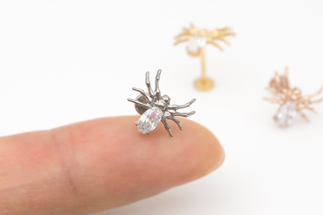 Titanium Spider Cubic Stud: Threadless Push Pin Earring - Etsy
