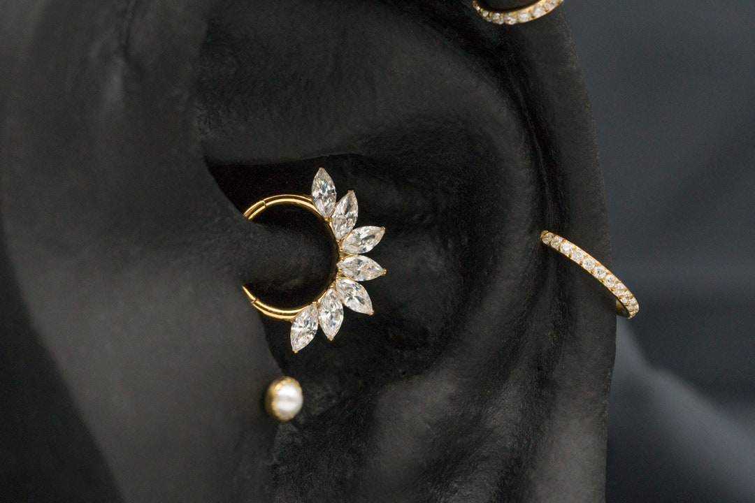 Titanium Daith Hoop Earring: Cubic Zirconia, 8mm Conch Septum Jewelry ...