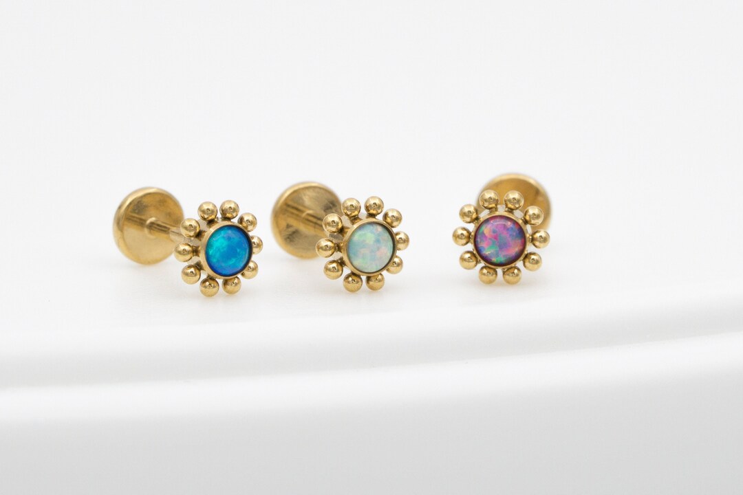 Titanium Beaded Sun Stud / 16g 18g 20g Threadless Push Pin / Tragus ...