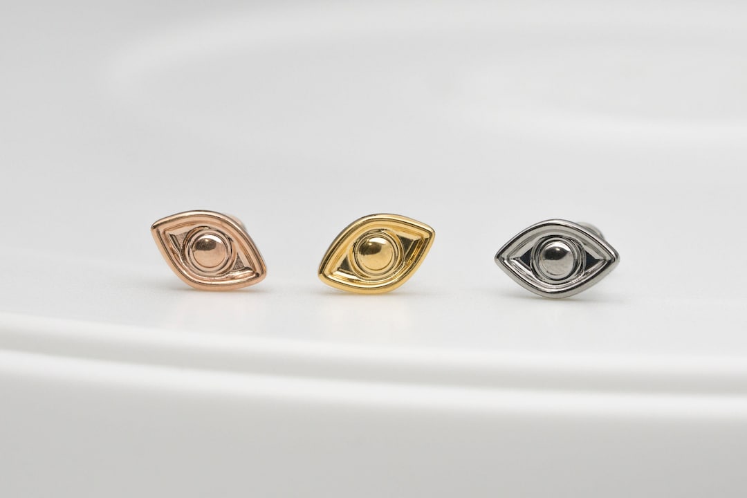 Ocular Large Evil Eye Symbol Titanium Stud / Threadless Push Pin Stud ...