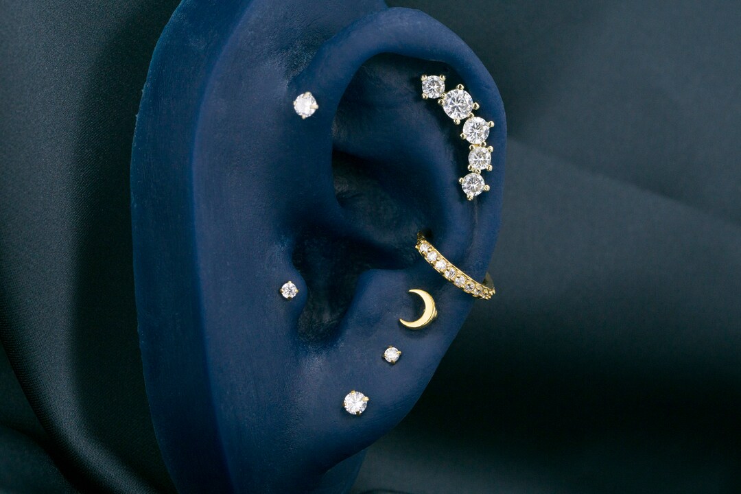 316L Cubic Crescent Piercing / Three Color Crescent Moon Cartilage ...